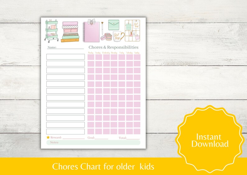Chore Chart for Printable for Teenagers High School Chore Chart for ...