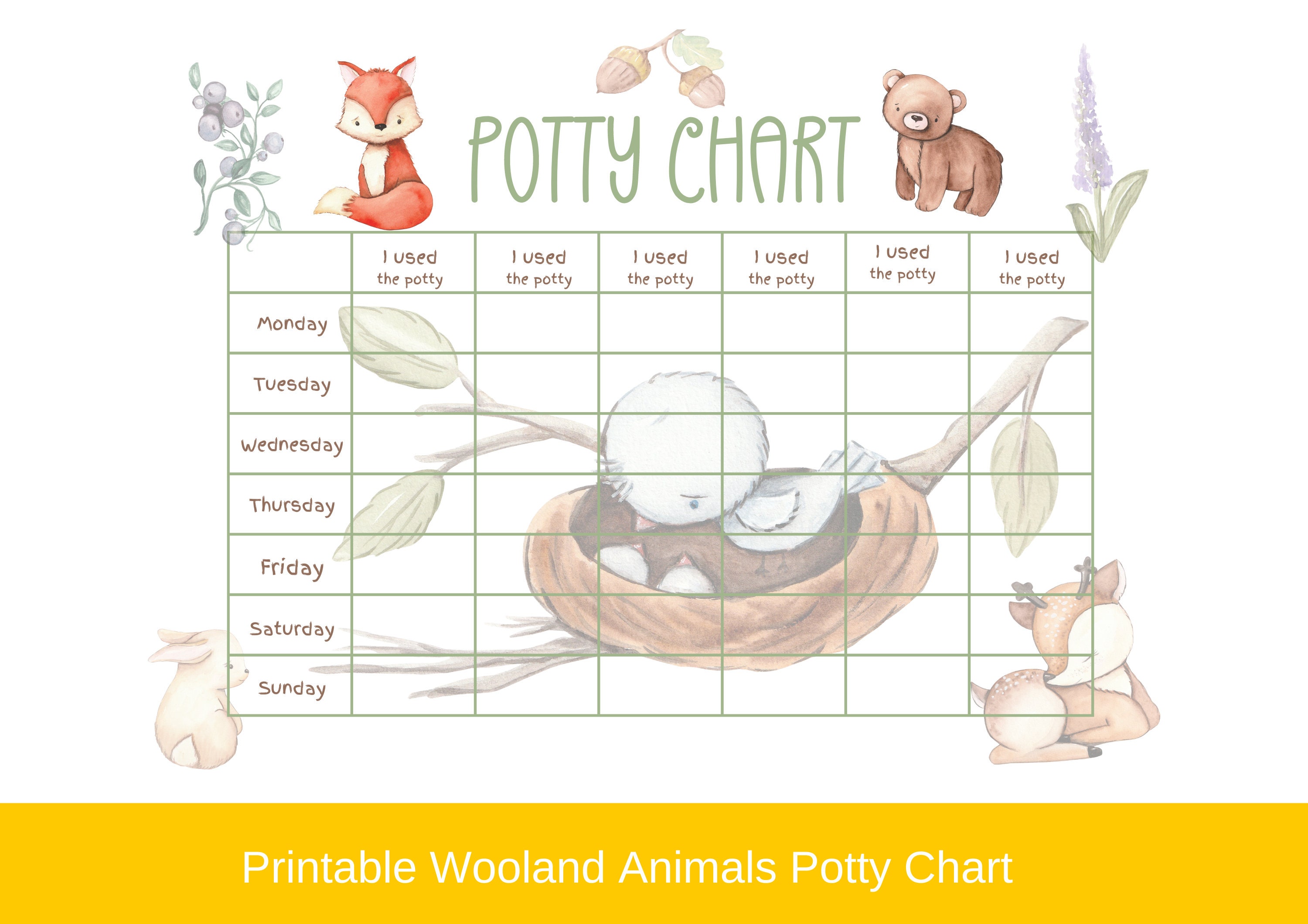 Woodland Animals Potty Chart. Printable Potty Chart PDF. - Etsy UK