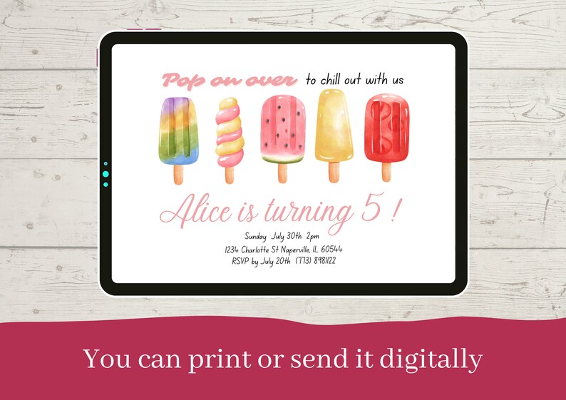 Editable Popsicle Birthday Invitation: Summer Kids Party (digital ...
