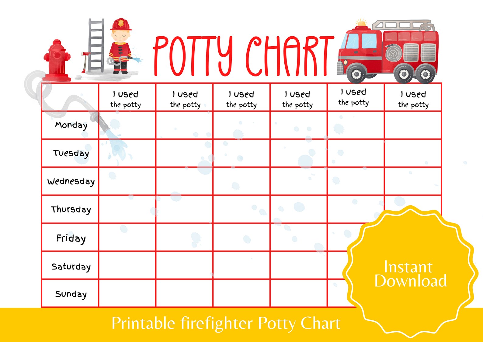 Firetruck Potty Training Chart: Printable Reward Tracker (digital ...