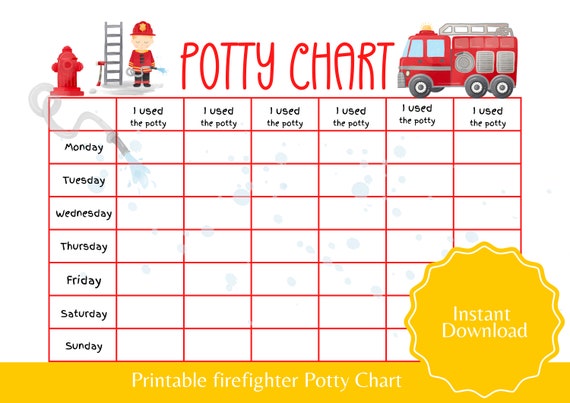 Sticker Chart For Boys Firefighter Potty Training Chart Kit - 10 Reward ...