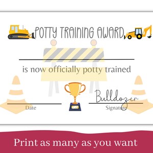 Potty Training Award Certificate: Construction Truck Theme (digital ...