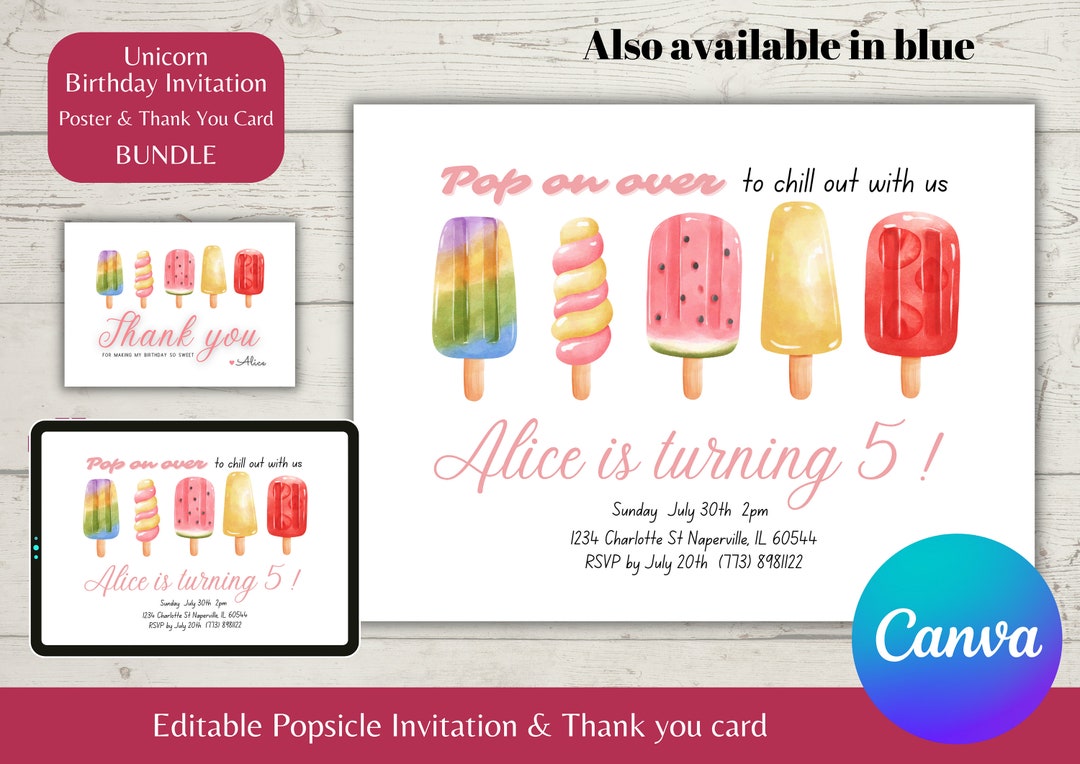Editable Popsicle Birthday Invitation: Summer Kids Party (digital ...