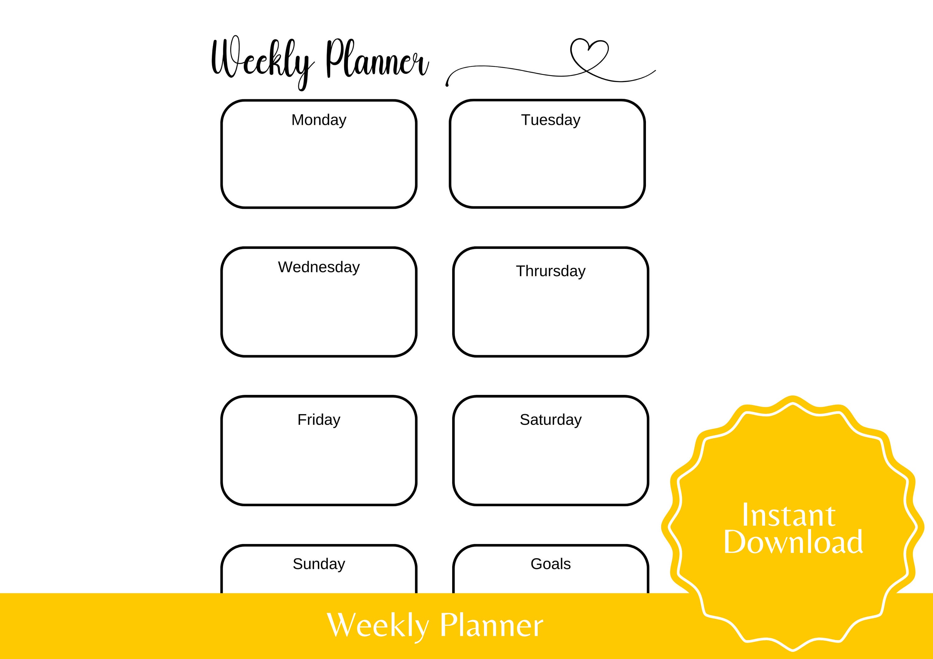Simple Weekly Planner Printable Minimalist Organization Chart Schedule ...