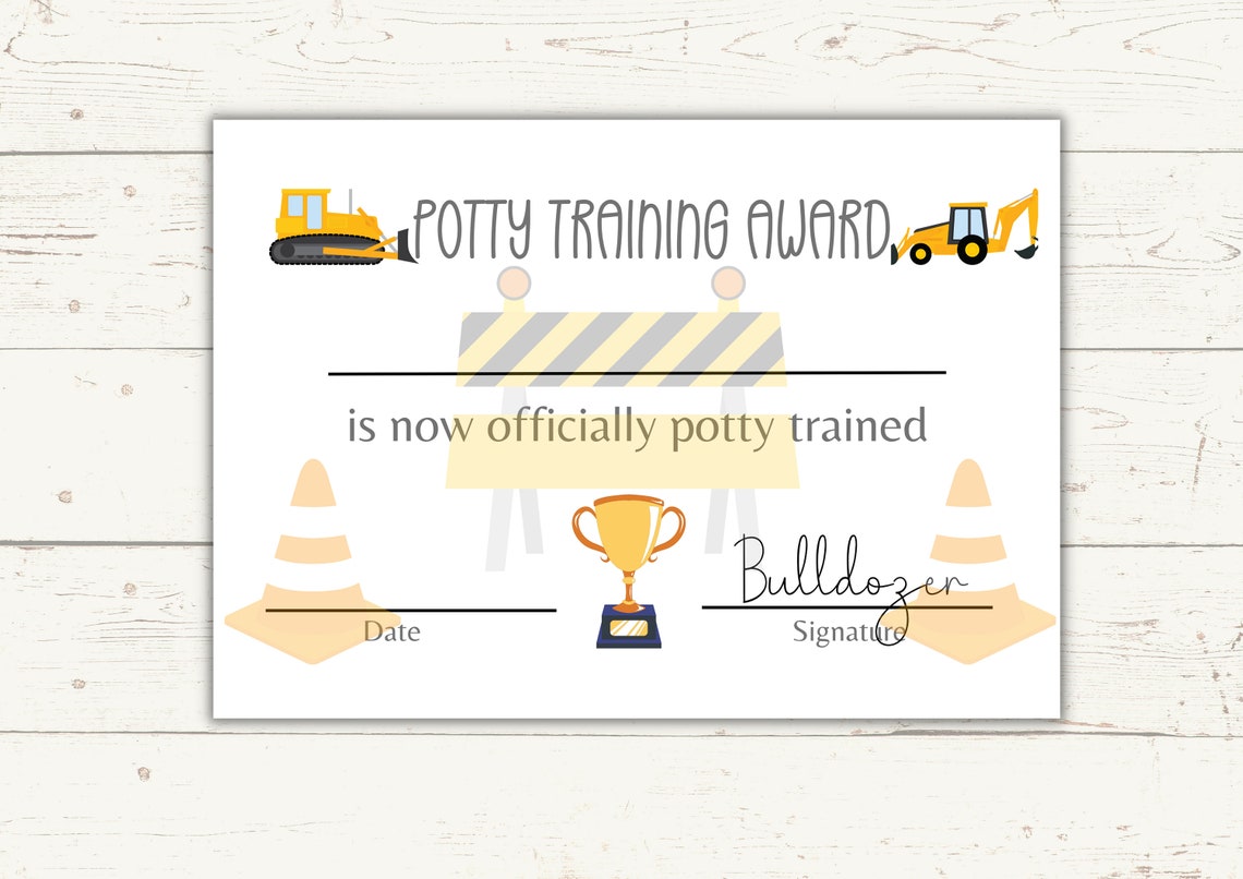 Potty Training Award Certificate: Construction Truck Theme (digital ...