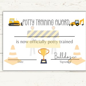 Potty Training Award Certificate: Construction Truck Theme (digital ...