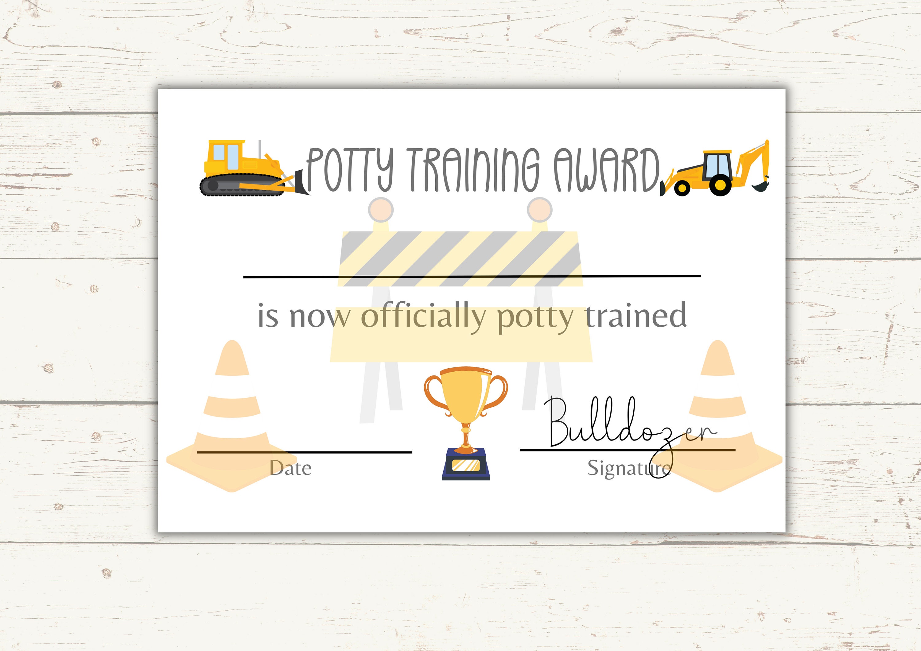 Potty Training Award Certificate: Construction Truck Theme (digital ...