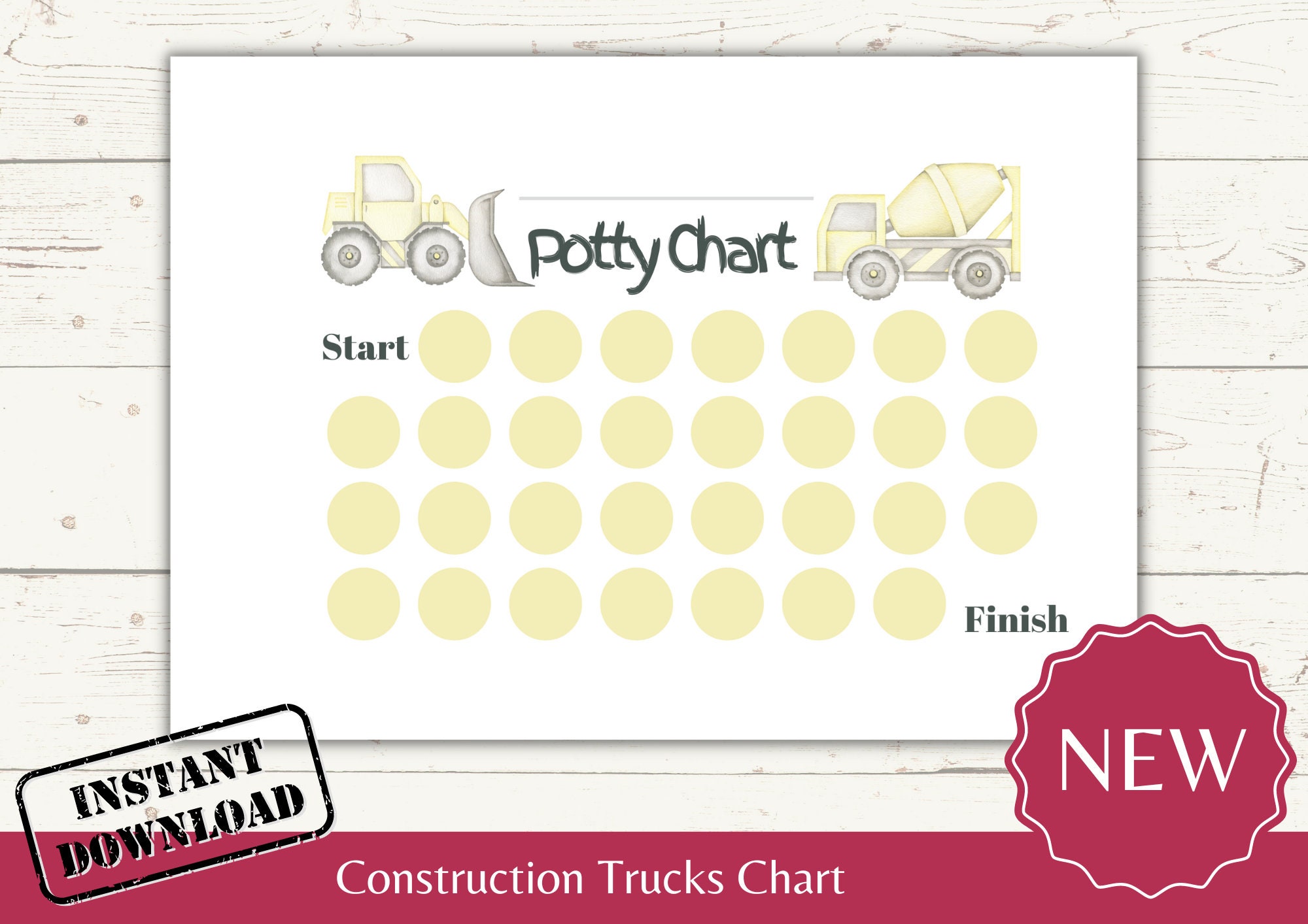 Construction Vehicle Potty Chart Printable for Boys Toilet Training ...
