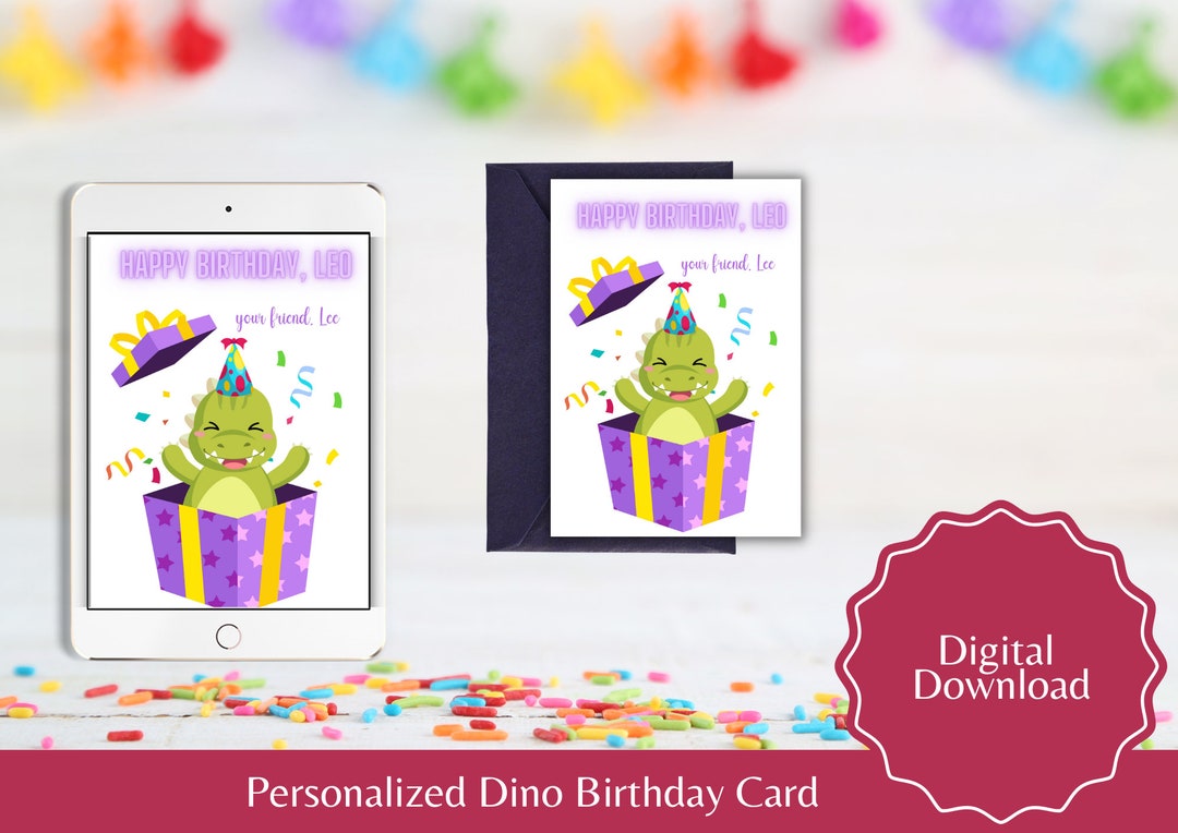 Personalized Dino Birthday Card Printable Dinosaur Handmade Birthday ...