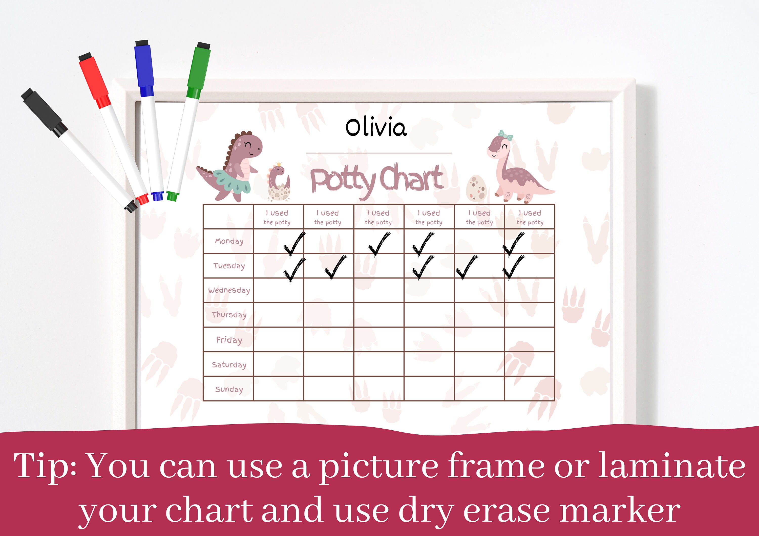 Dino Potty Chart for Girls Printable Potty Chart Dinosaur for Girls ...