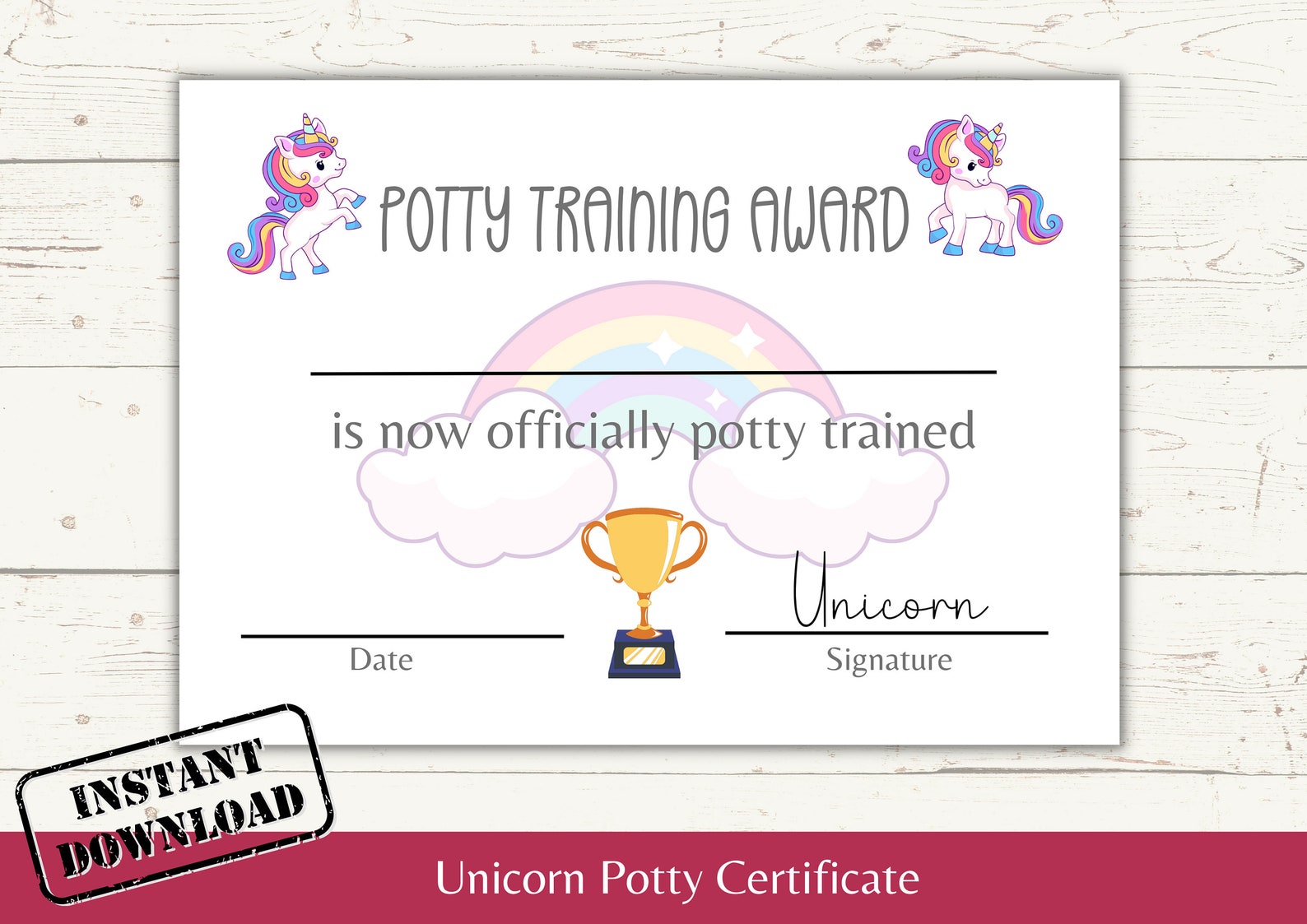 Unicorn Potty Training Award Certificate Printable Potty Training ...