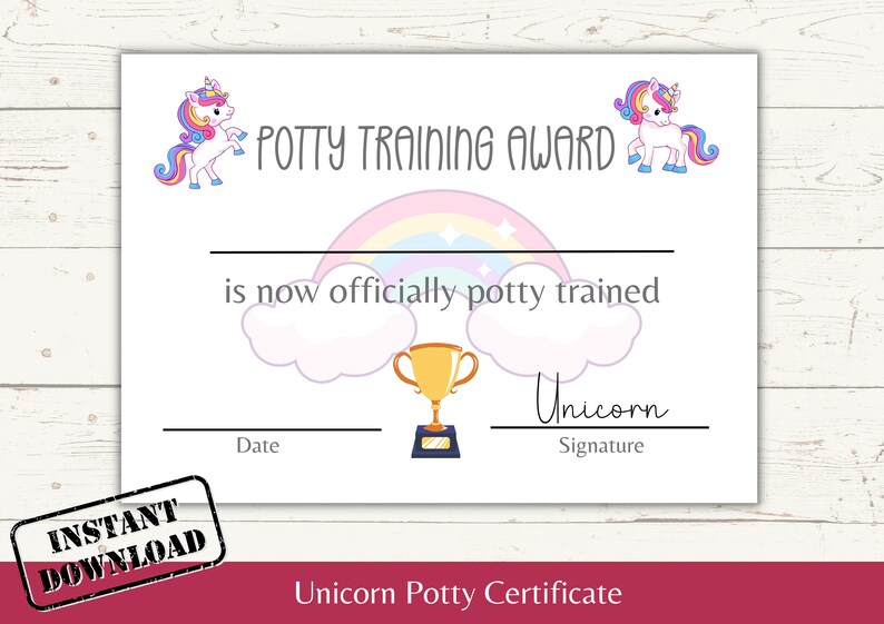Unicorn Potty Training Award Certificate Printable Potty Training ...