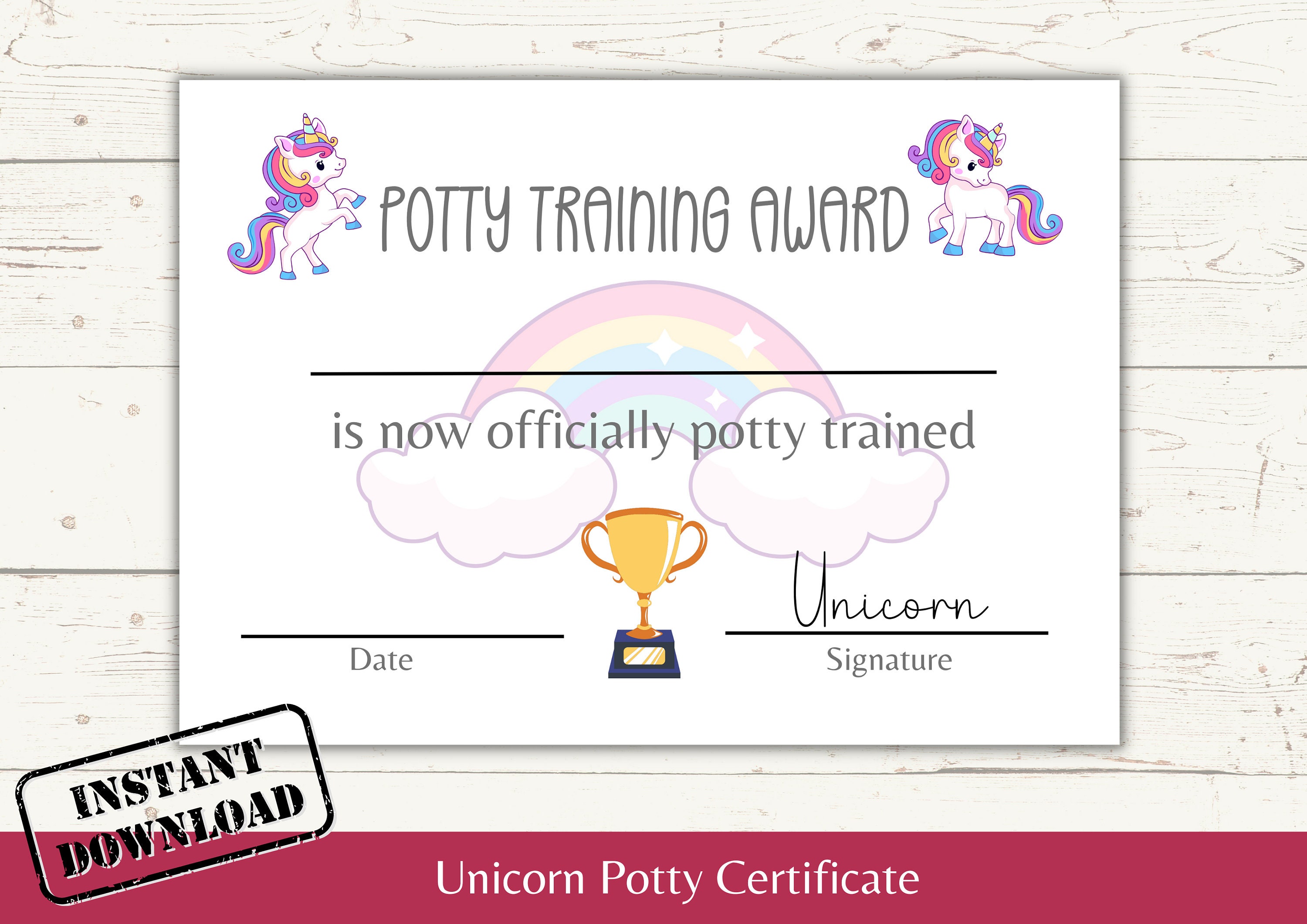 Unicorn Potty Training Award Certificate Printable Potty Training ...