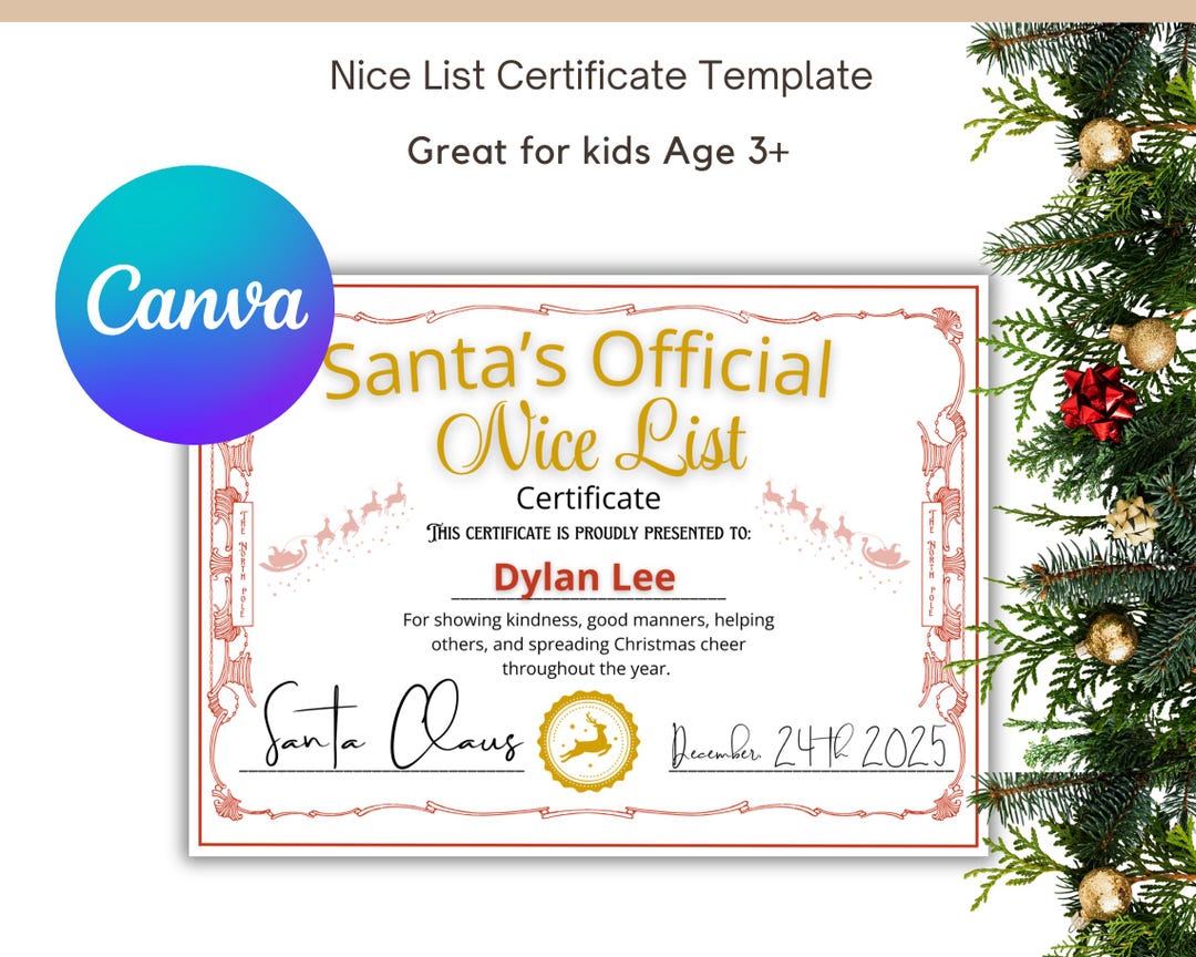Santa’s Nice List Certificate Printable | Editable Christmas Nice List ...