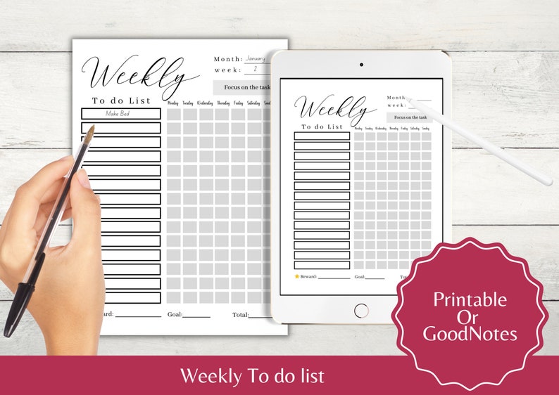 Minimalist Weekly To-do List Planner: Printable, Goodnotes (digital ...