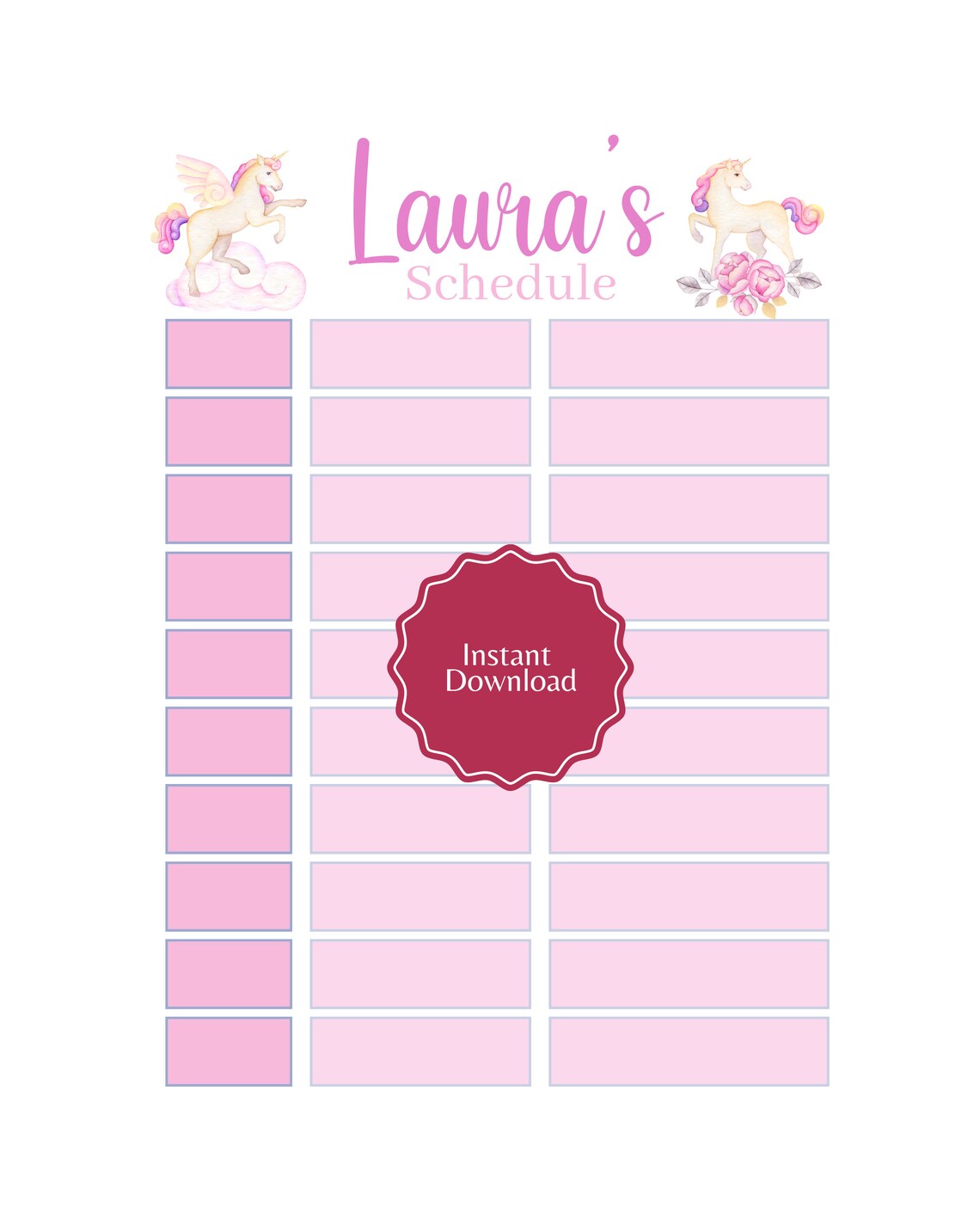 Unicorn Toddler Schedule Printable for Girls Schedule Toddler - Etsy