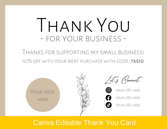 Editable Canva Template Card Thank You Cards Templates Small - Etsy