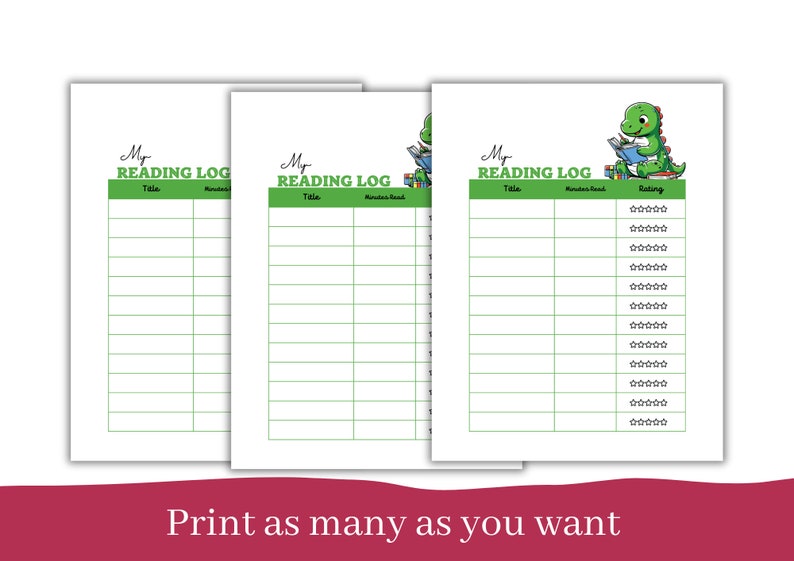 Reading Log Dino Printable for Girls Book Tracker for Kids Reading ...
