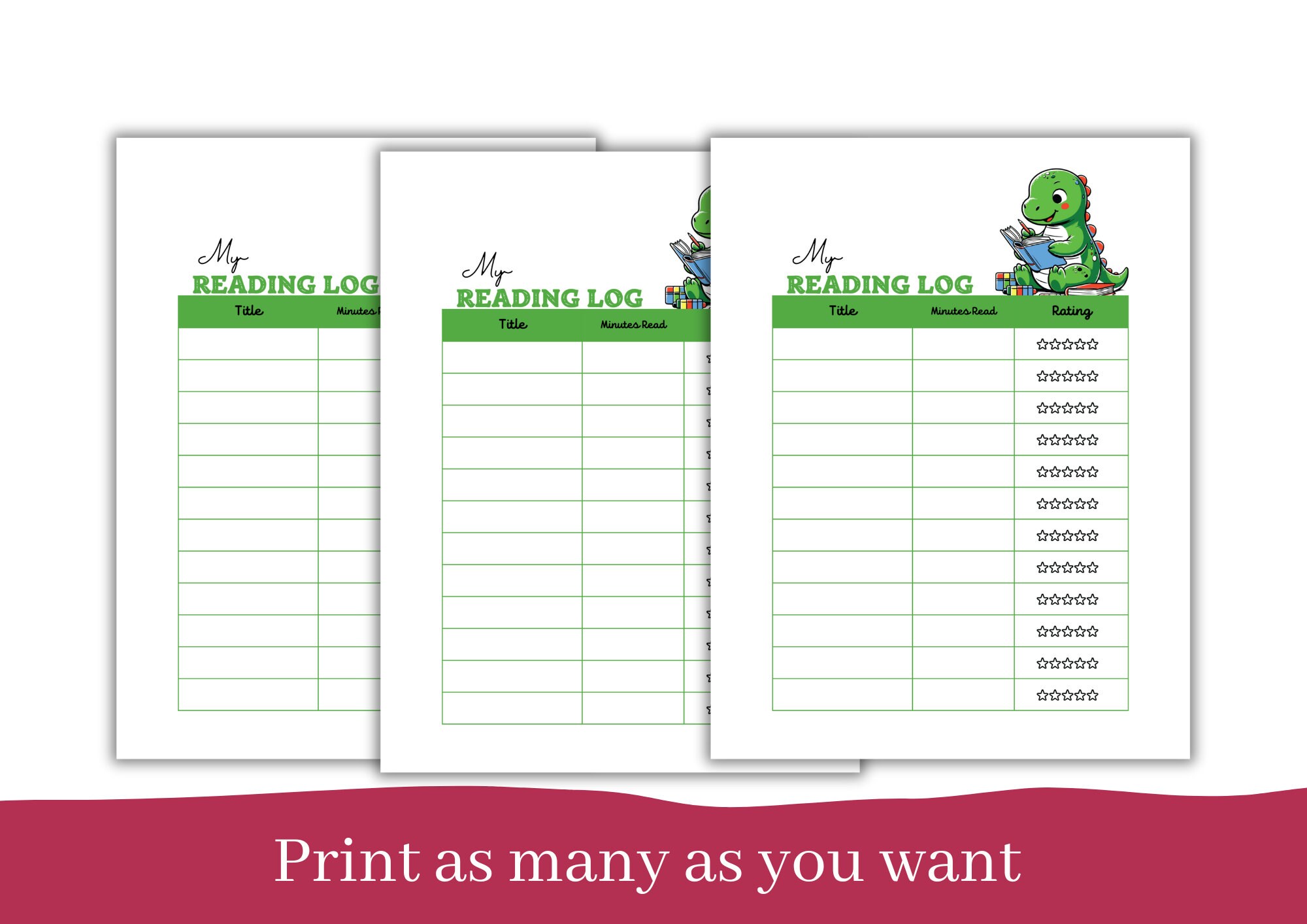 Reading Log Dino Printable for Girls Book Tracker for Kids Reading ...