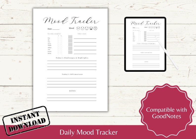 Daily Mood Tracker Printable: Mental Health, Emotion Chart (PDF) - Etsy