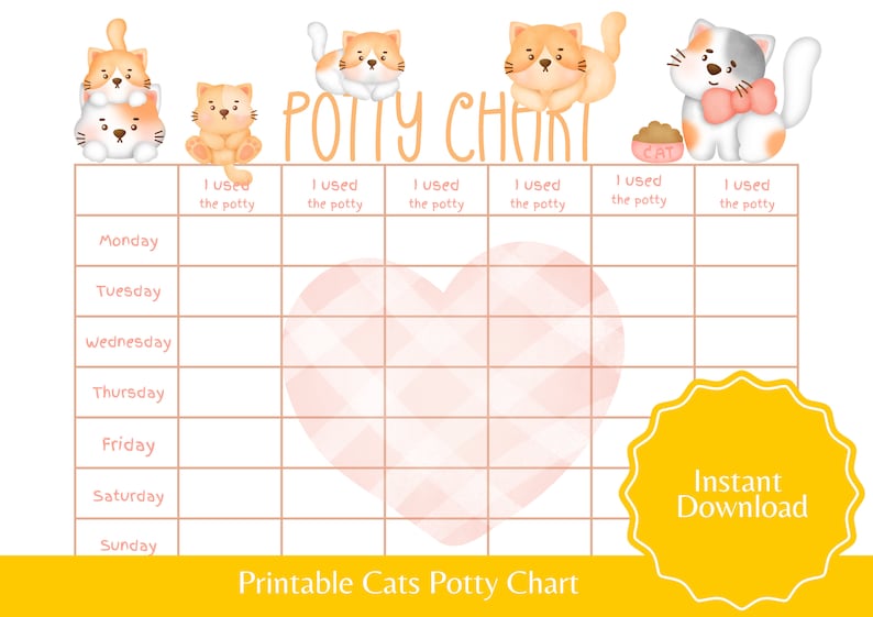 Cat Potty Chart Printable for Girls Kitties Potty Training Chart for ...