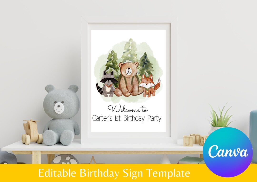 Editable Woodland Birthday Sign Printable Animals Birthday Party Camp ...