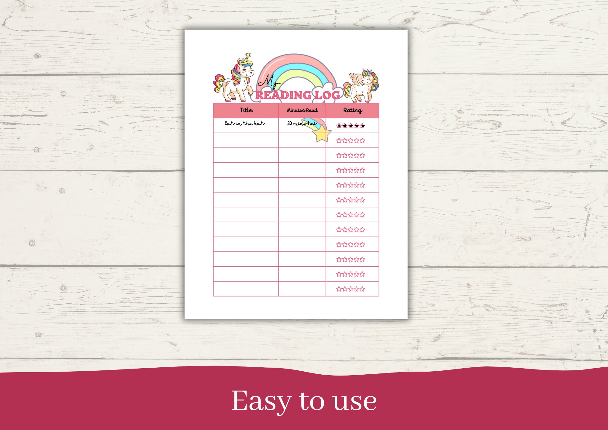 Reading Log Unicorn Printable for Girls Book Tracker for Kids Reading ...