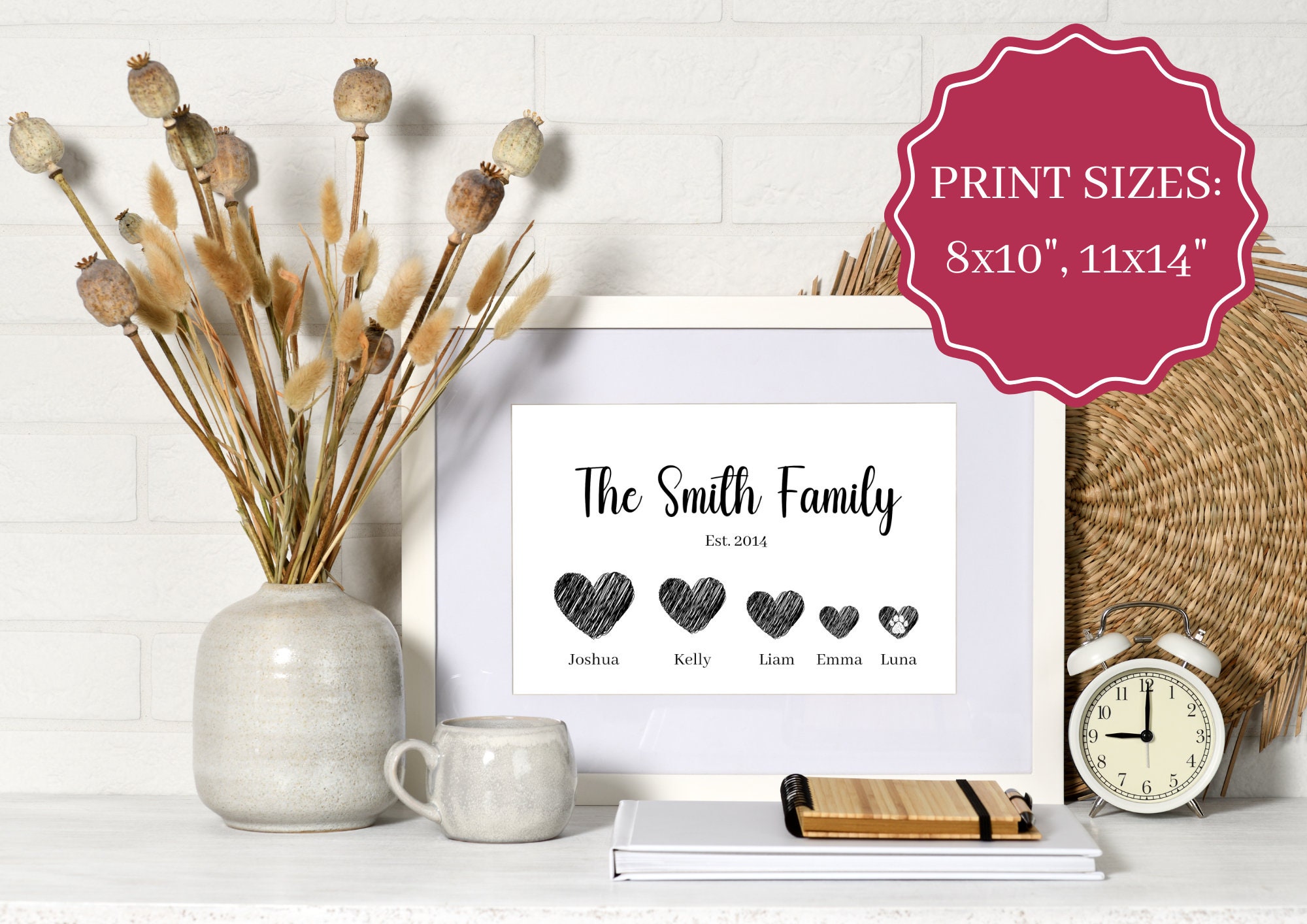 Custom Family Print Wall Art Personalized Family Gift Minimalist Decor ...