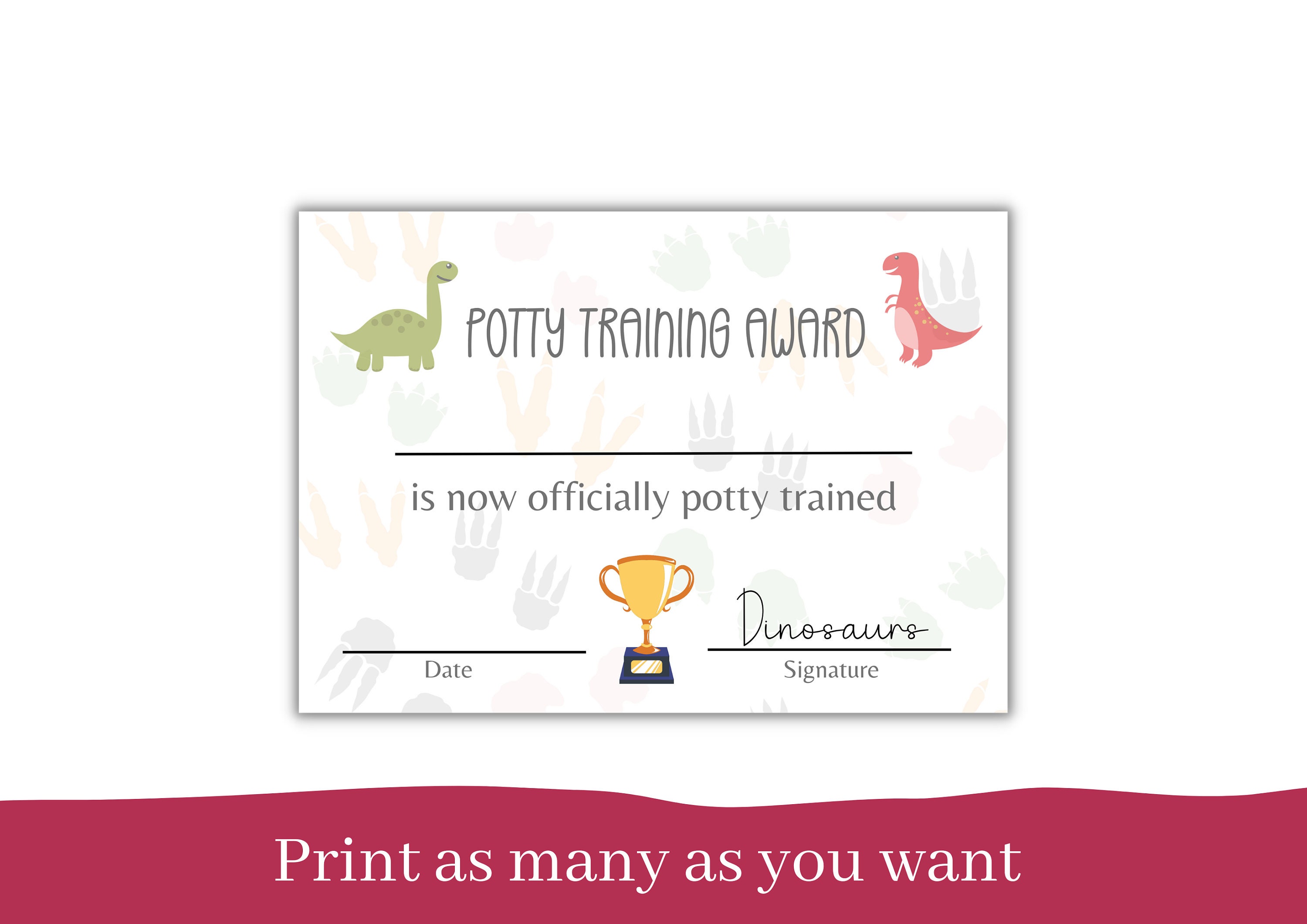 Dinosaur Potty Training Award Certificate Printable Potty Training ...