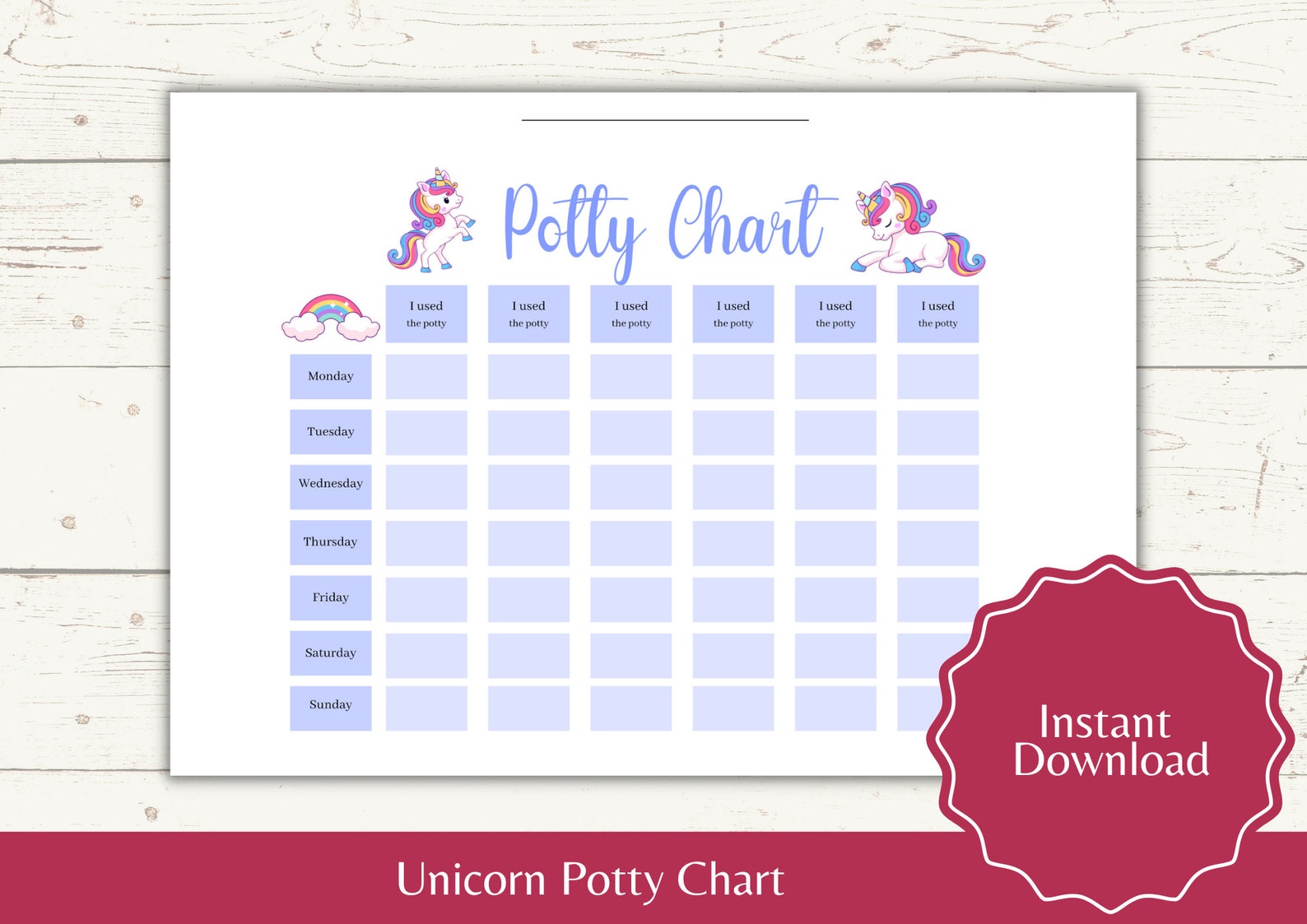 Unicorn Potty Chart Printable for Girls Toilet Training Chart for ...