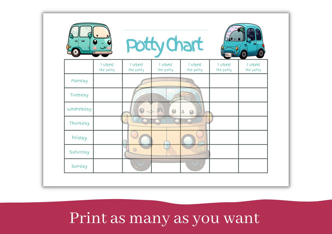 Cars Potty Training Chart Printable for Boys Vehicle Tracker Toilet ...