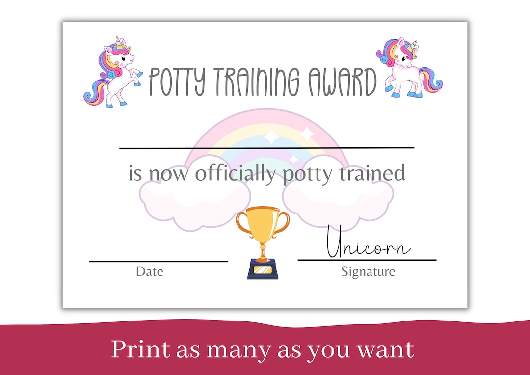 Unicorn Potty Training Award Certificate Printable Potty Training ...
