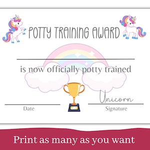 Unicorn Potty Training Award Certificate (digital Download) - Etsy