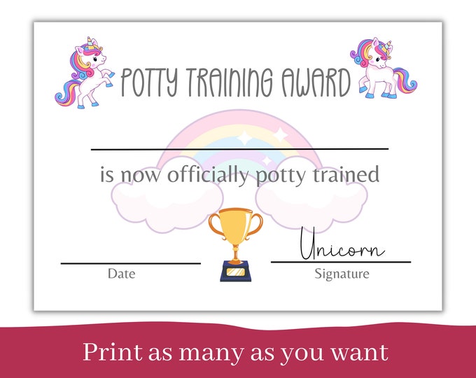 Unicorn Potty Training Award Certificate Printable Potty Training ...