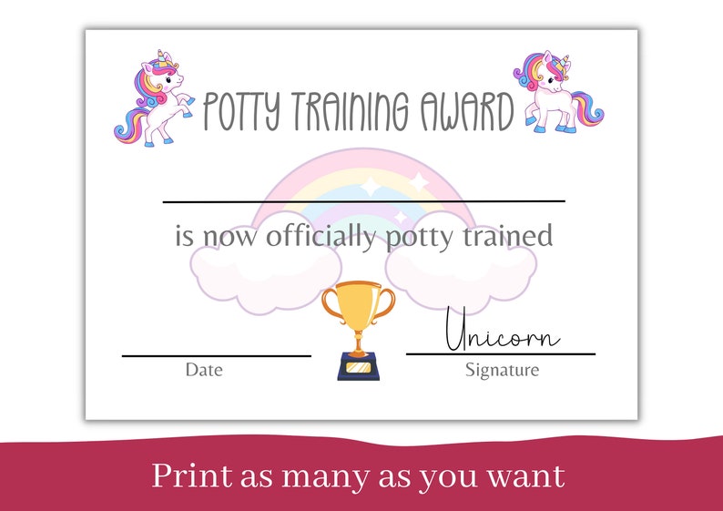 Unicorn Potty Training Award Certificate (digital Download) - Etsy