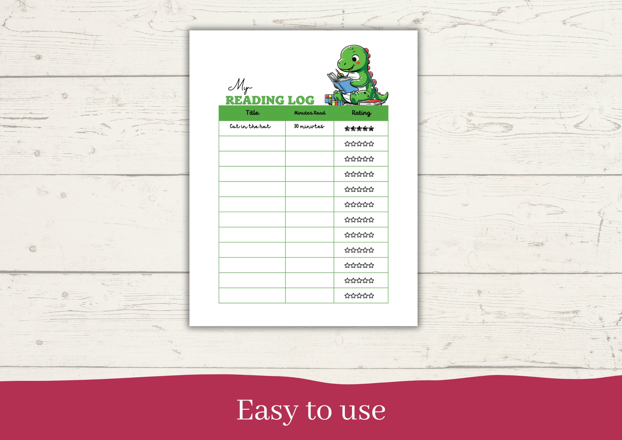 Reading Log Dino Printable for Girls Book Tracker for Kids Reading ...