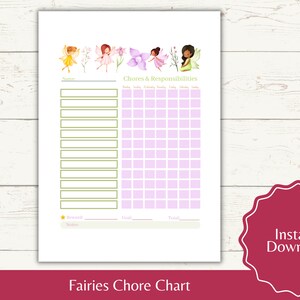 Fairies Chore Chart for Girls: Printable Reward Chart (digital Download ...