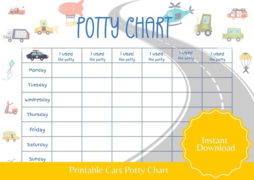 Cars Potty Training Chart for Boys: Vehicle Tracker (PDF) - Etsy