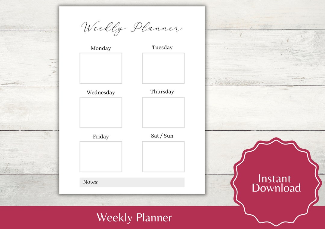 Simple Weekly Planner Printable Minimalist Organization Chart Schedule ...