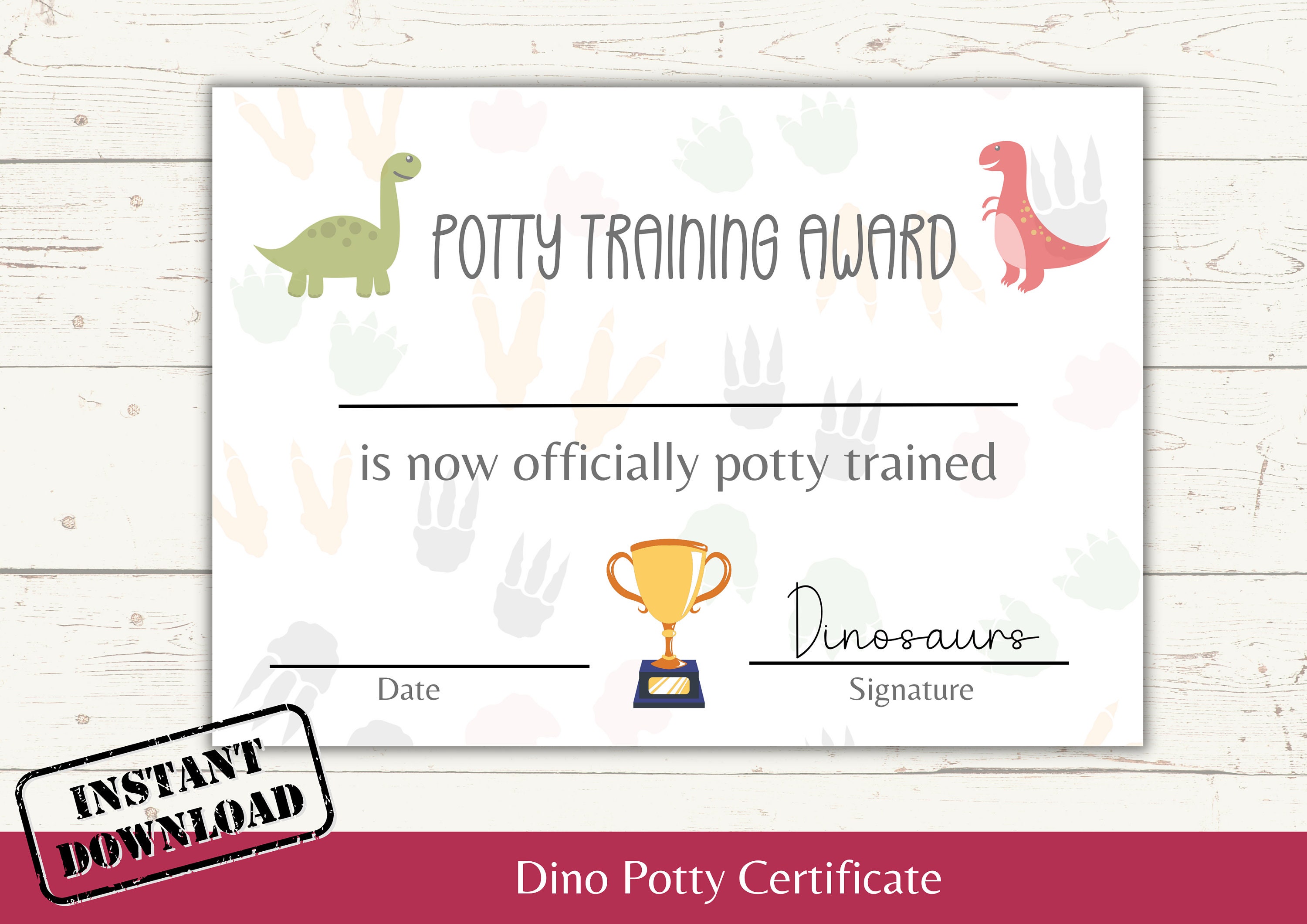 Dinosaur Potty Training Award Certificate Printable Potty Training ...