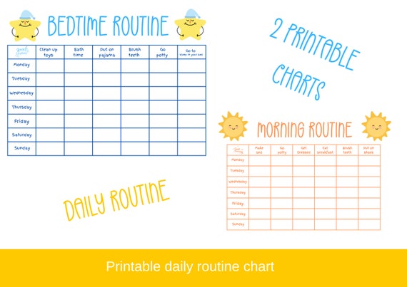 2 Printable Daily Routine Charts. Morning Routine Chart. PDF. - Etsy