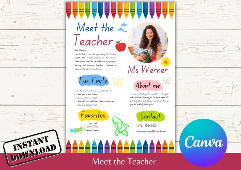 Meet the Teacher Editable Template for Elementary Kindergarten Canva ...