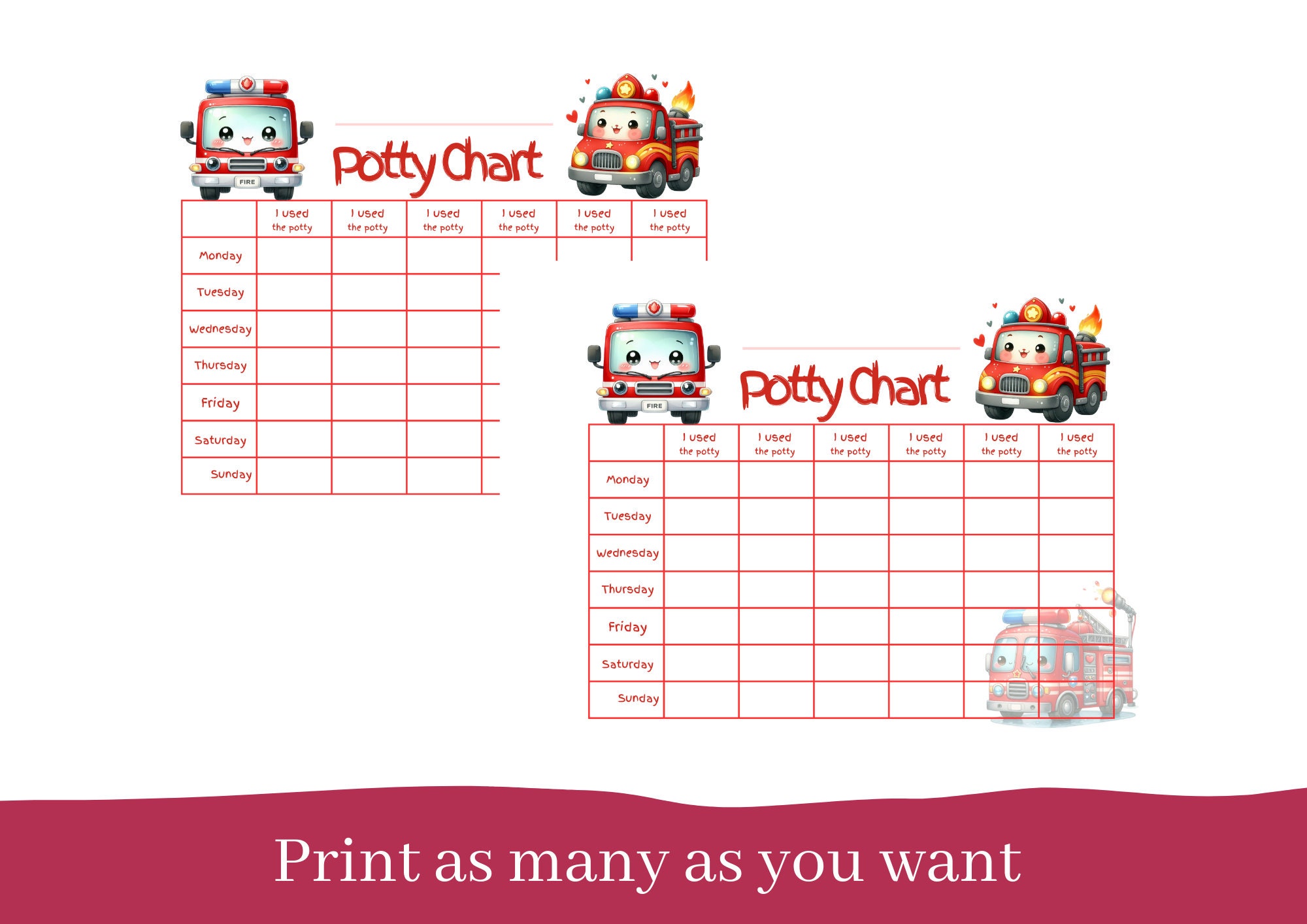 Firetruck Potty Training Chart for Boys (digital Download) - Etsy