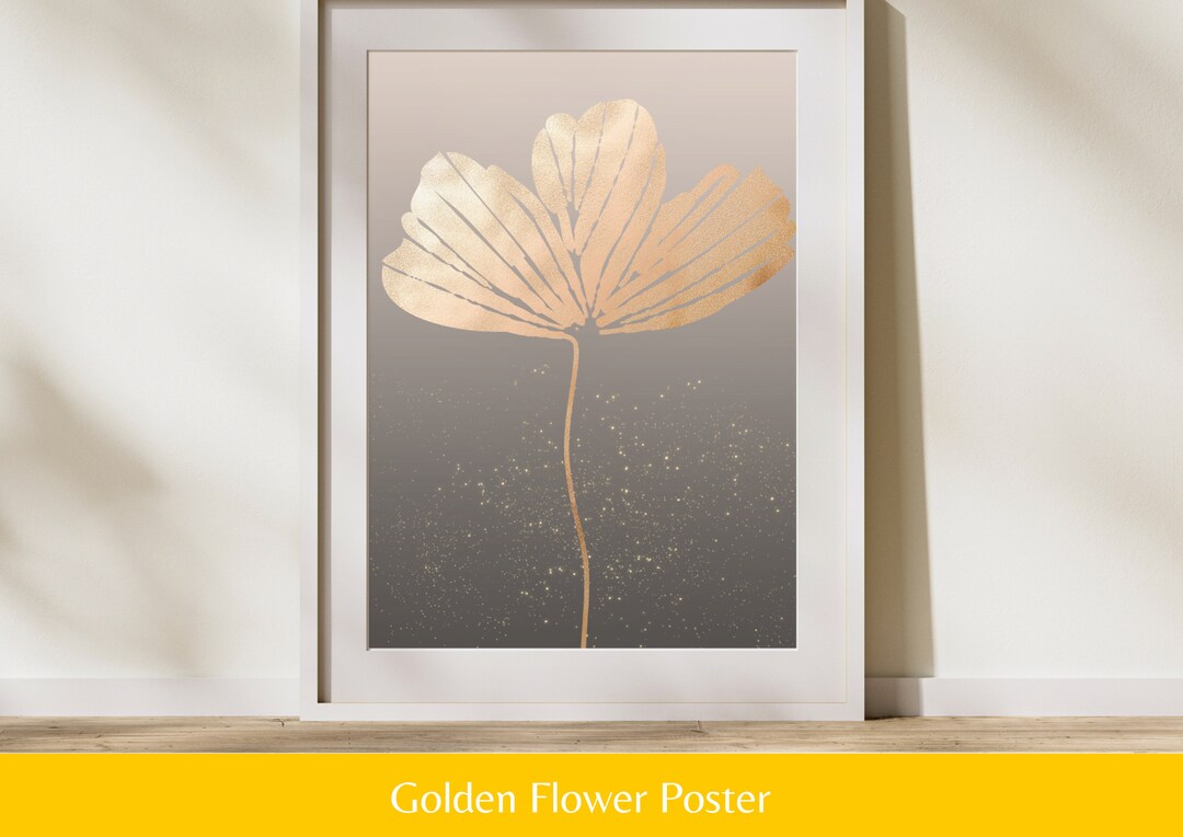Golden Flower Poster, Flower Poster, Printable Art, Printable Flower ...