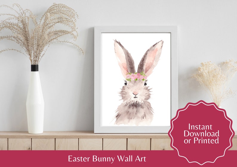 Adorable Bunny Wall Art Printable Easter Bunny Decoration Spring Decor ...