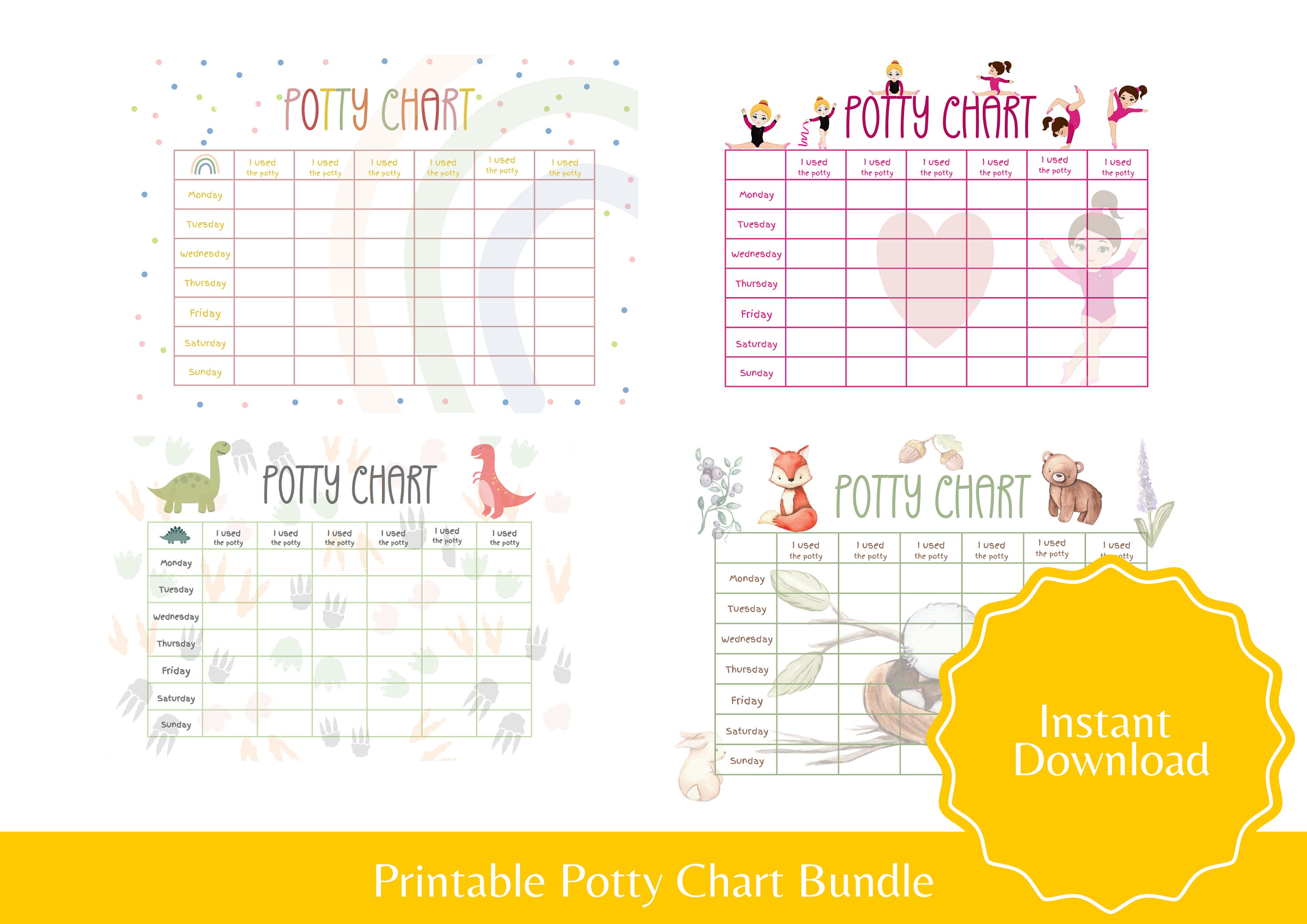 Potty Training Chart Printable Bundle for Boy Toilet Training Tracker ...