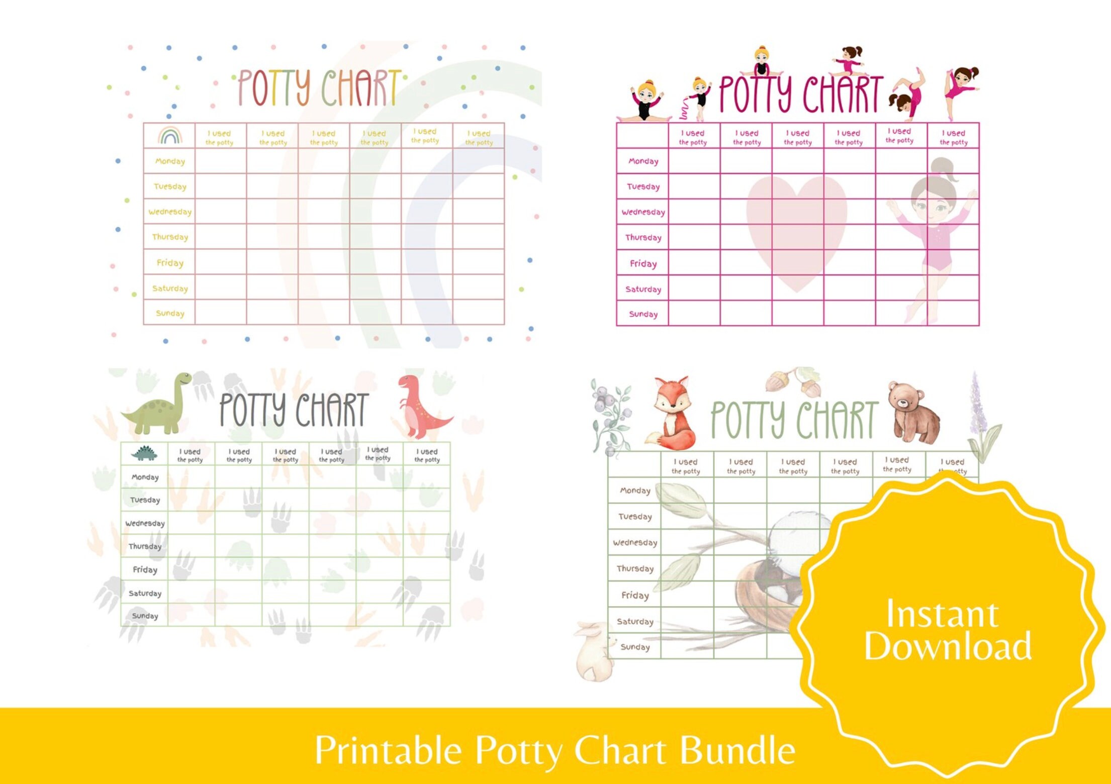Choose Your Set of Potty Charts Printable Toilet Training - Etsy