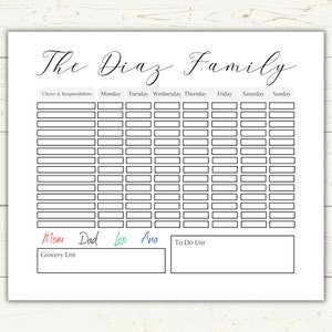 Personalized Family Chores Chart Printable Minimalist Productivity ...