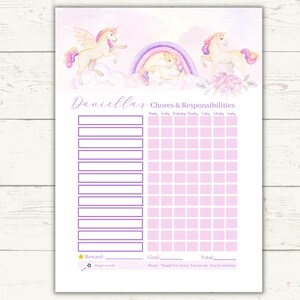Personalized Unicorn Chores Chart for Girls Printable Student Planner ...
