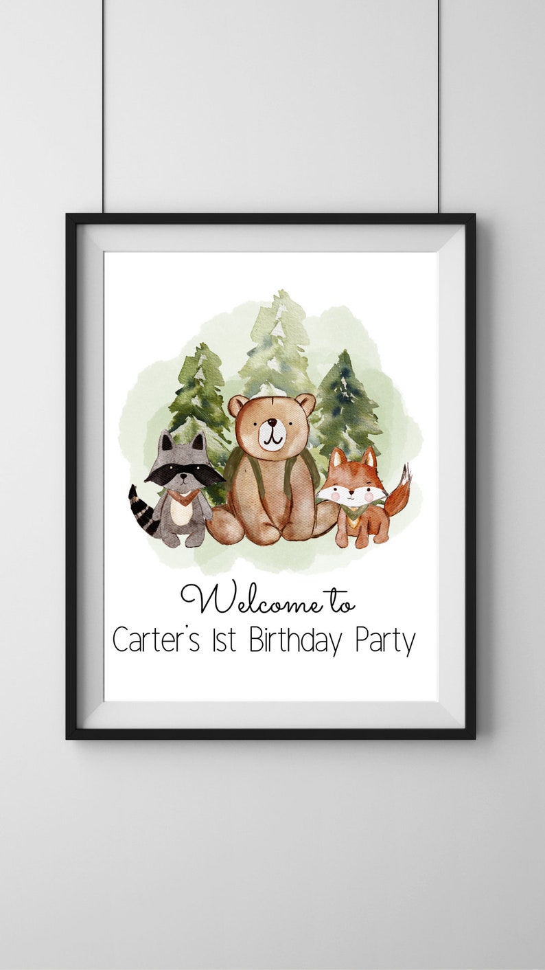 Editable Woodland Birthday Sign Printable Animals Birthday Party Camp ...